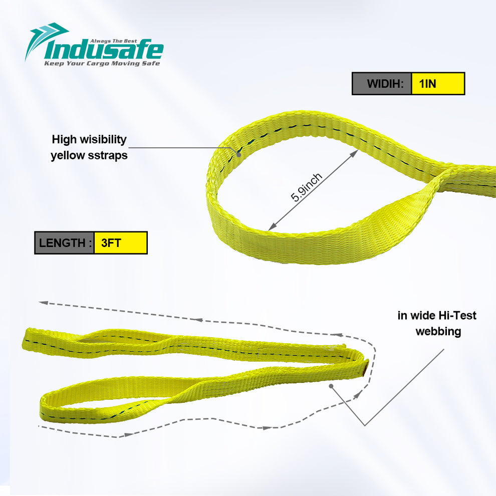 Polyester Lifting Slings, 1" x 3' Twisted Eye Web Slings, Lifting Stra ...